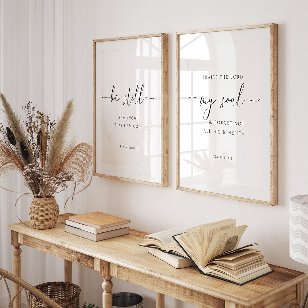 Bible Verse Wall Art Set of 2, Be Still My Soul, Minimal Christian Home ...