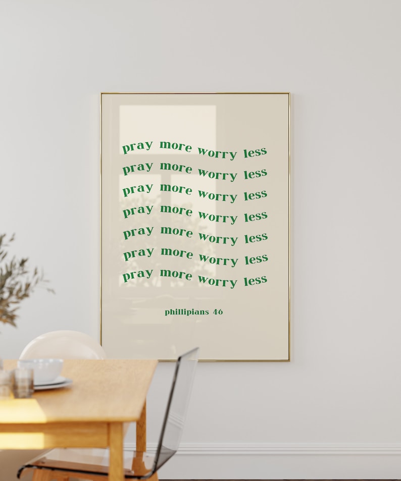 Modern Christian Wall Art Pray More Worry Less Aesthetic - Etsy