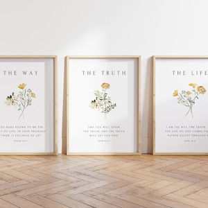 Christian Floral Set of 3, the Way, the Truth, the Life, Bible Verse ...