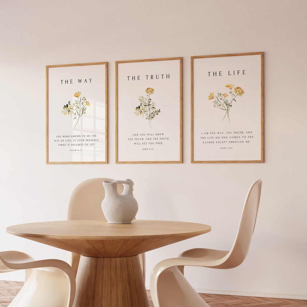 Christian Floral Set of 3, the Way, the Truth, the Life, Bible Verse ...