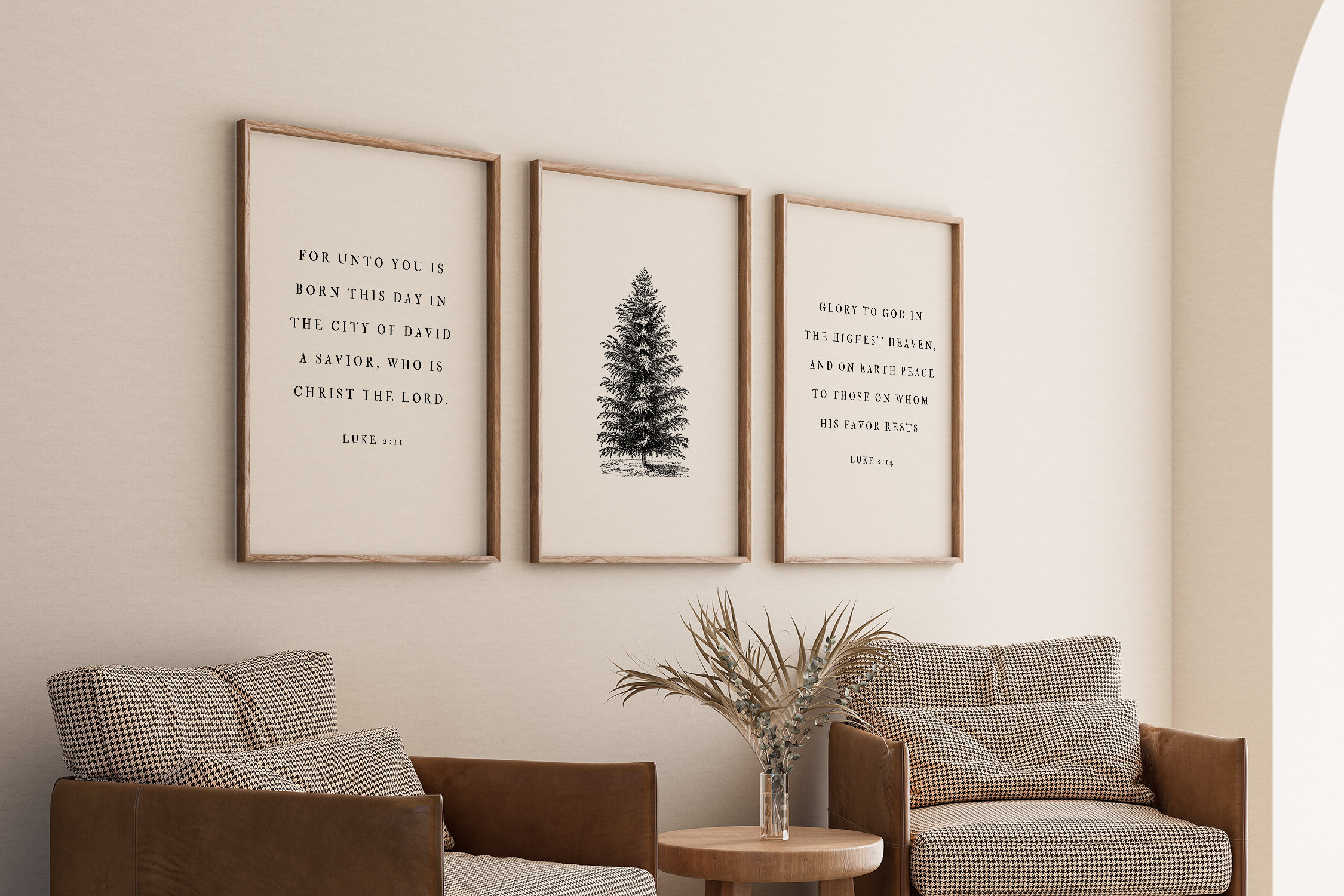 Christian Christmas Set of 3, Holiday Bible Verse Wall Print, Luke 2 ...