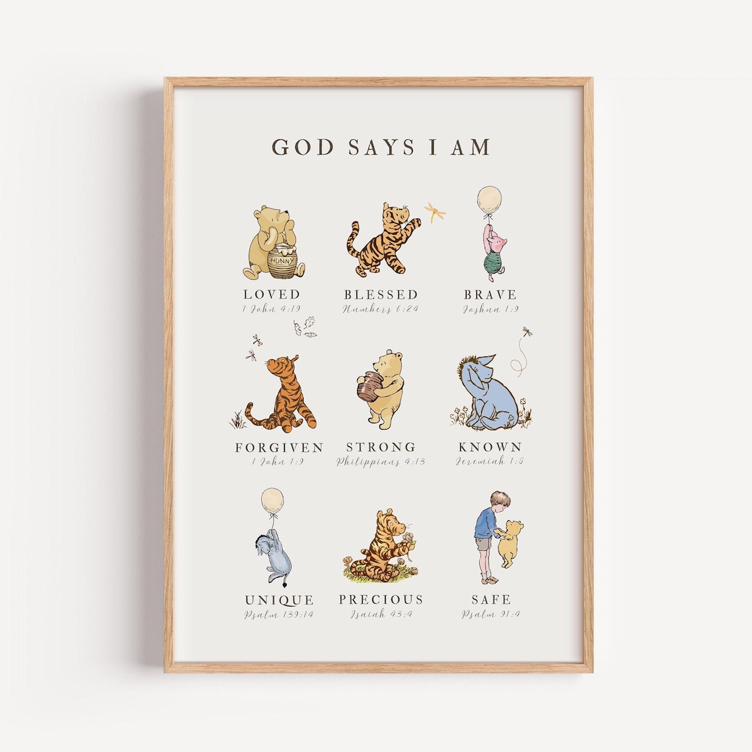 Classic Winnie the Pooh Wall Art, God Says I AM Biblical Affirmations ...