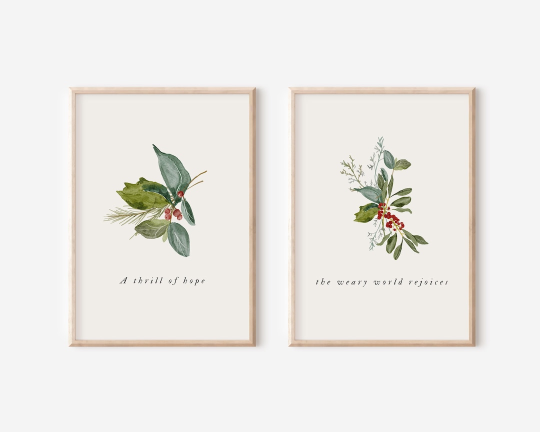 Christian Christmas Wall Art Set of 2, Winter Floral Holiday Poster ...