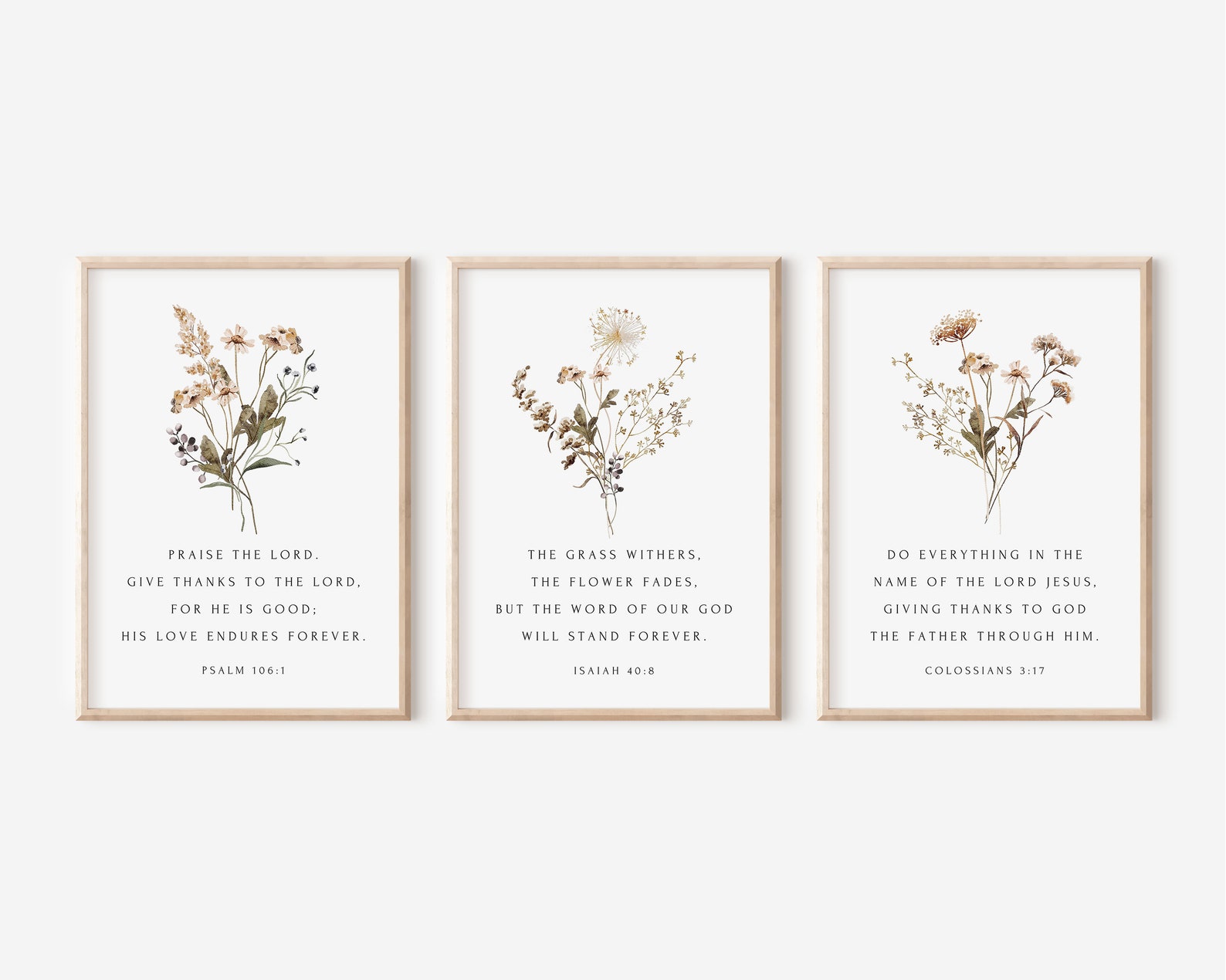 Christian Floral Set of 3 Bible Verse Wall Poster Set - Etsy