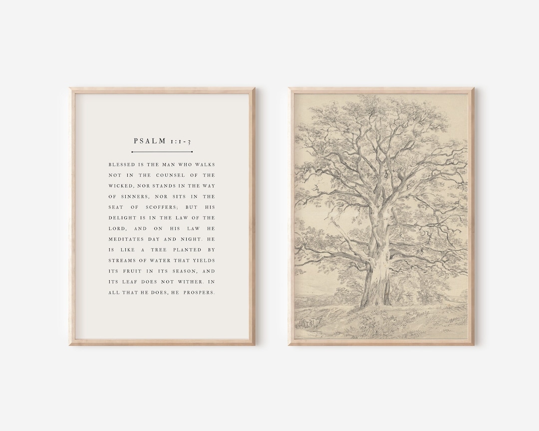 Christian Wall Art Set of 2, Psalm 1, Encouraging Bible Verse Print ...