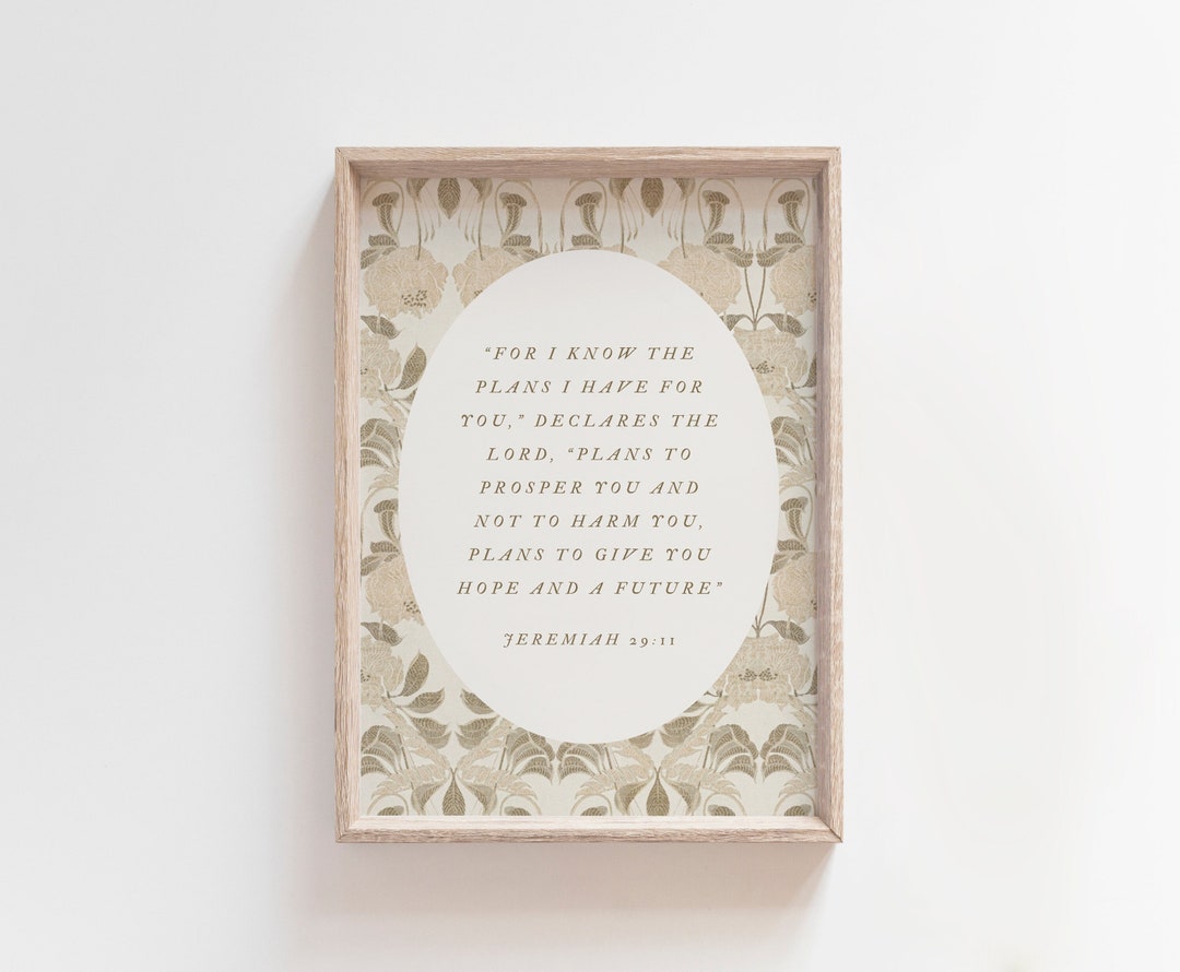 Christian Wall Art, Jeremiah 29:11, Vintage Floral Pattern Art, Bible ...