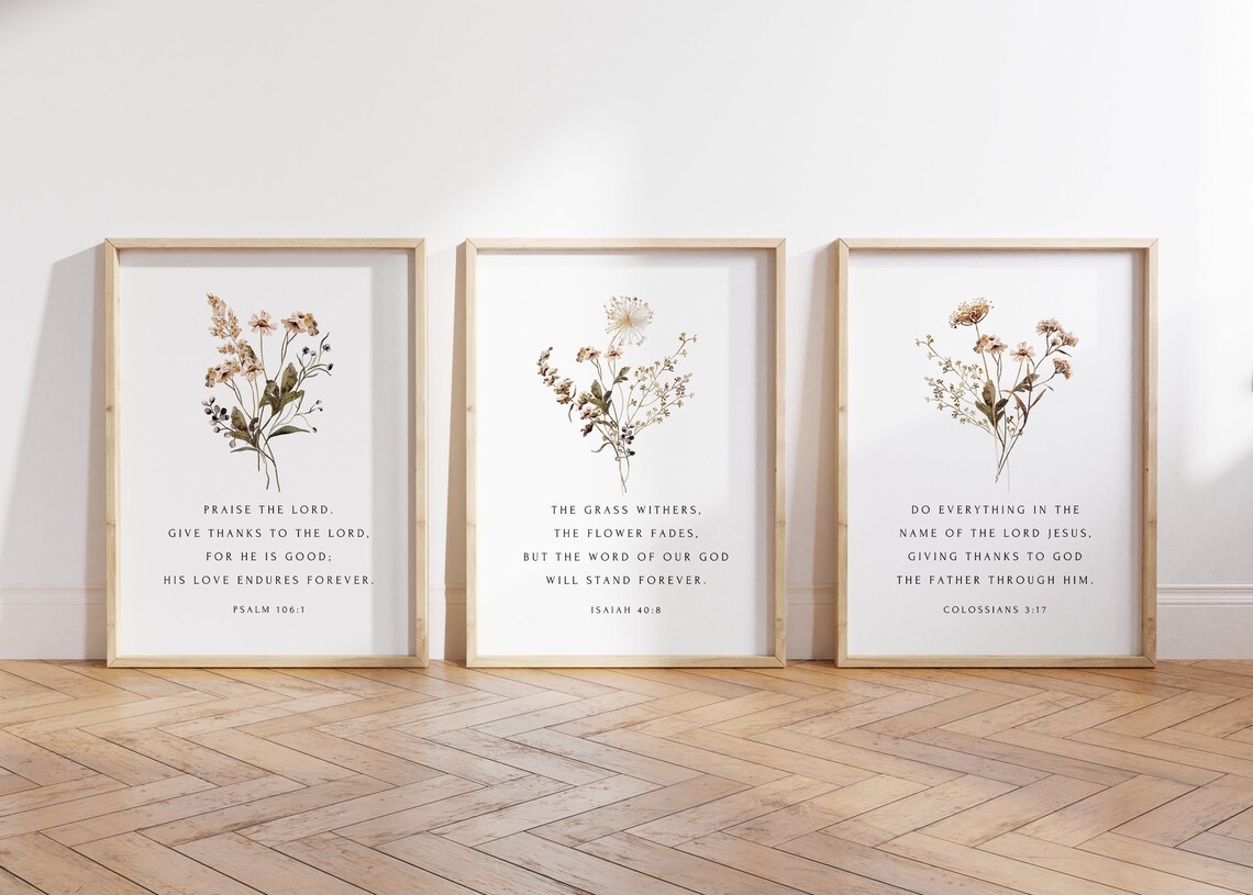 Christian Floral Set of 3 Bible Verse Wall Poster Set - Etsy