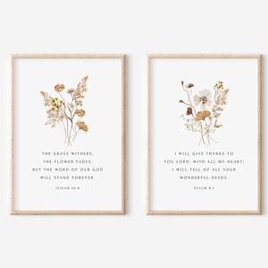 Christian Floral Set of 2, Fall Bible Verse Wall Art, Isaiah 40:8 ...