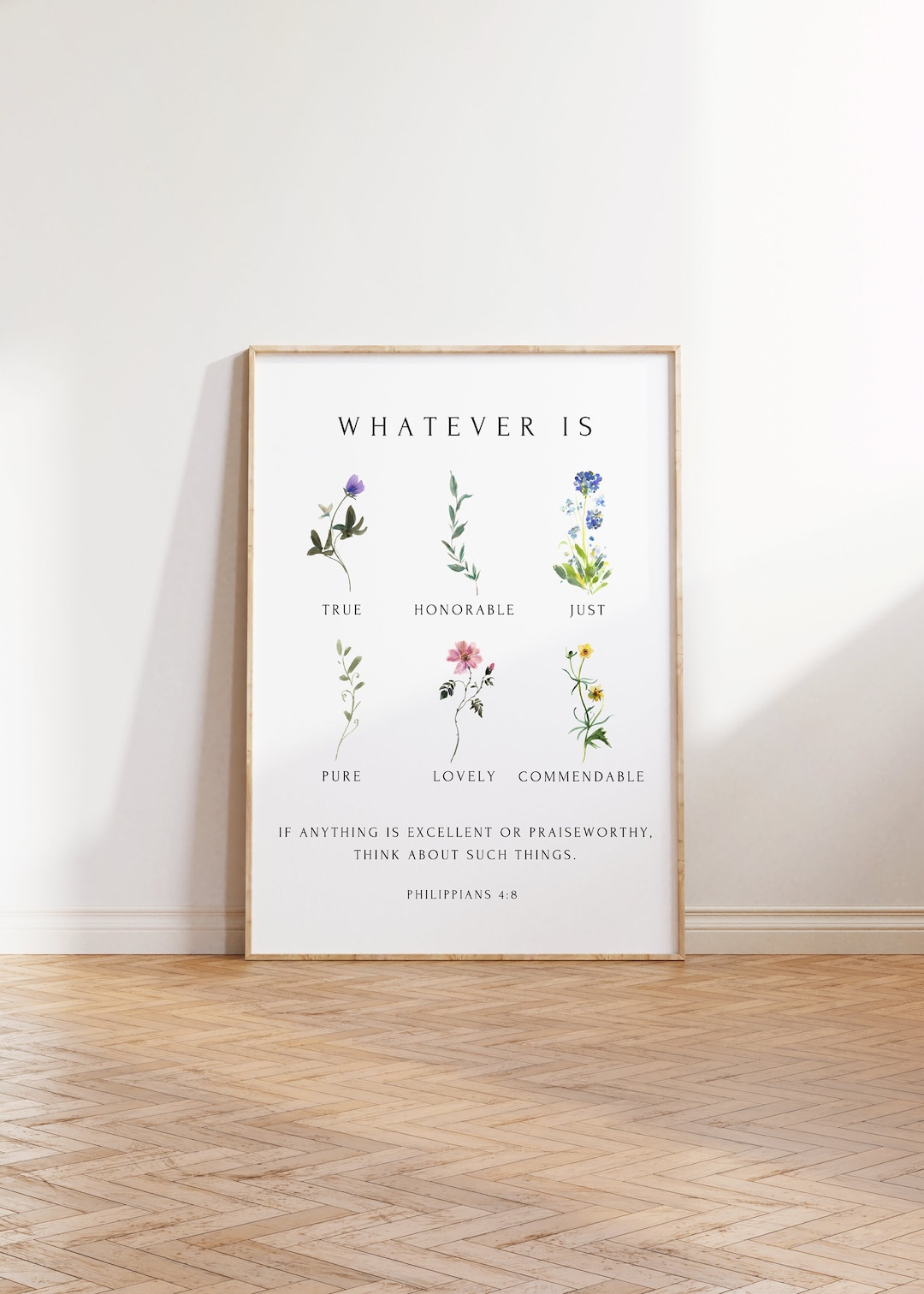 Floral Scripture Poster, Whatever is True, Philippians 4:8, Christian ...