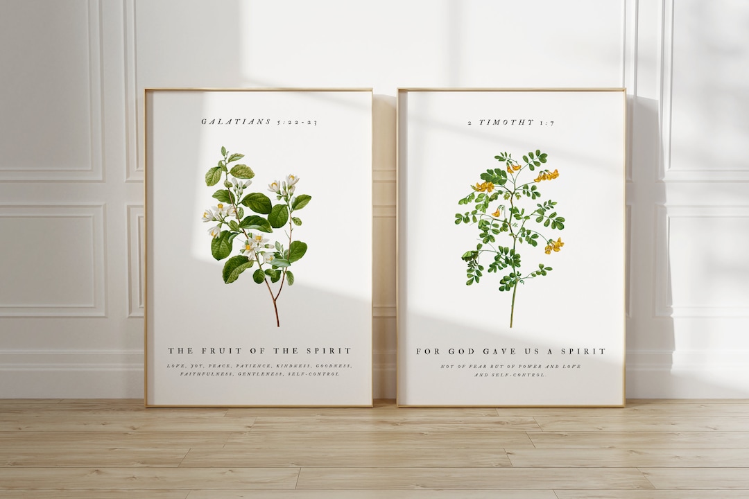 Christian Floral Set of 2, Fruit of the Spirit, Botanical Bible Verse ...