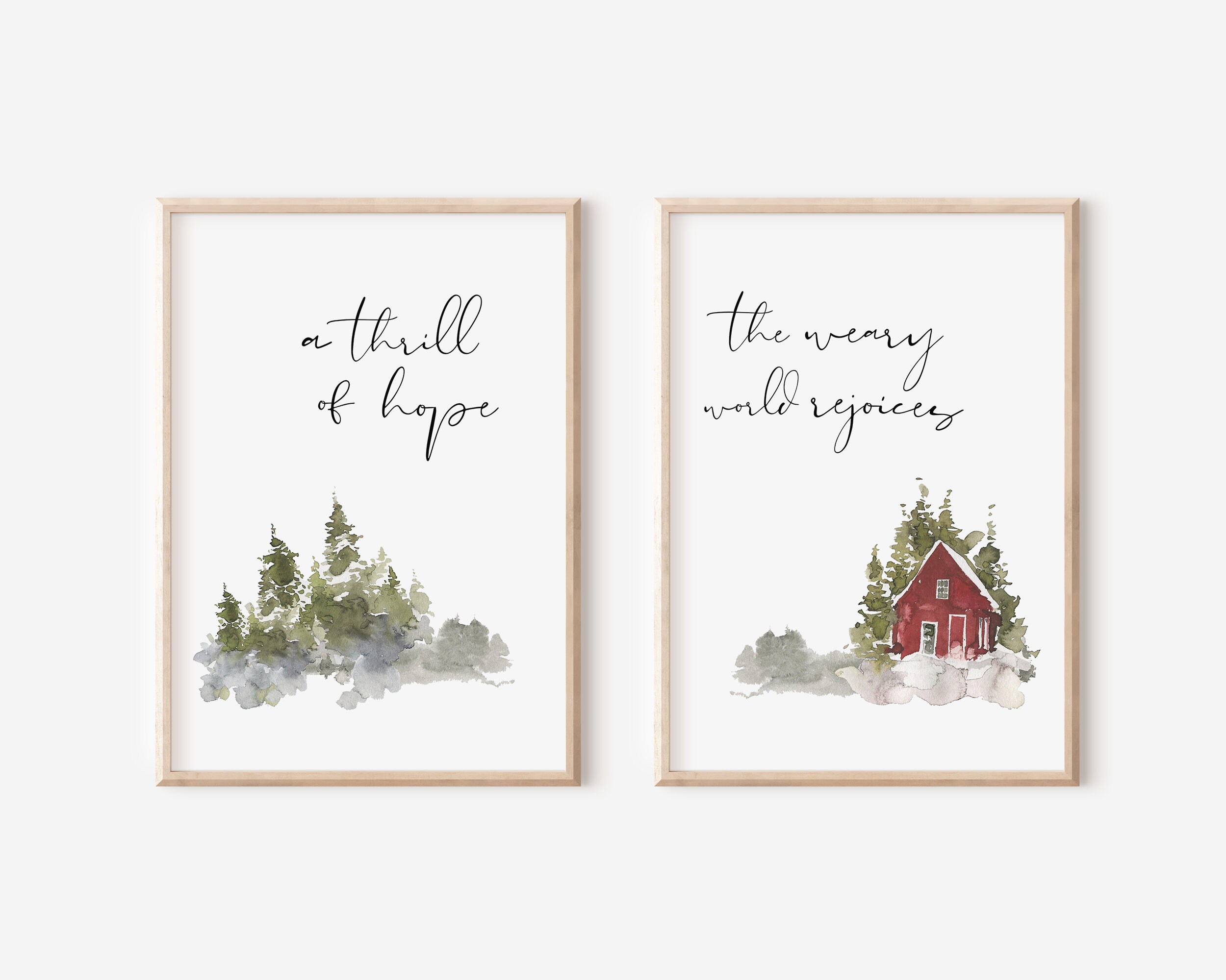 Christian Christmas Wall Art Set of 2, Watercolor Holiday Poster Bundle ...