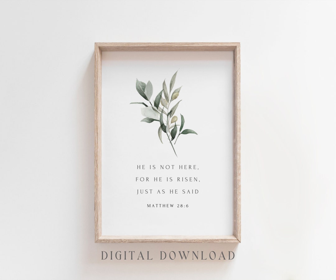 He is Risen, Matthew 28:6, Easter Christian Wall Art, Floral Bible ...