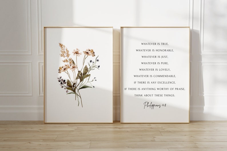 Christian Floral Poster Set of 2 Whatever is True - Etsy