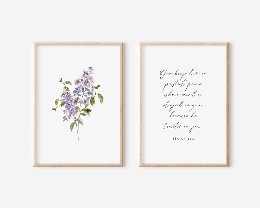 Bible Verse Poster Set of 2, Isaiah 26:3, Floral Christian Wall Art ...