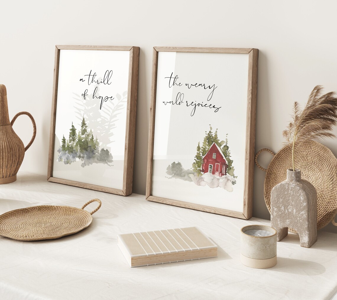 Christian Christmas Wall Art Set of 2, Watercolor Holiday Poster Bundle ...