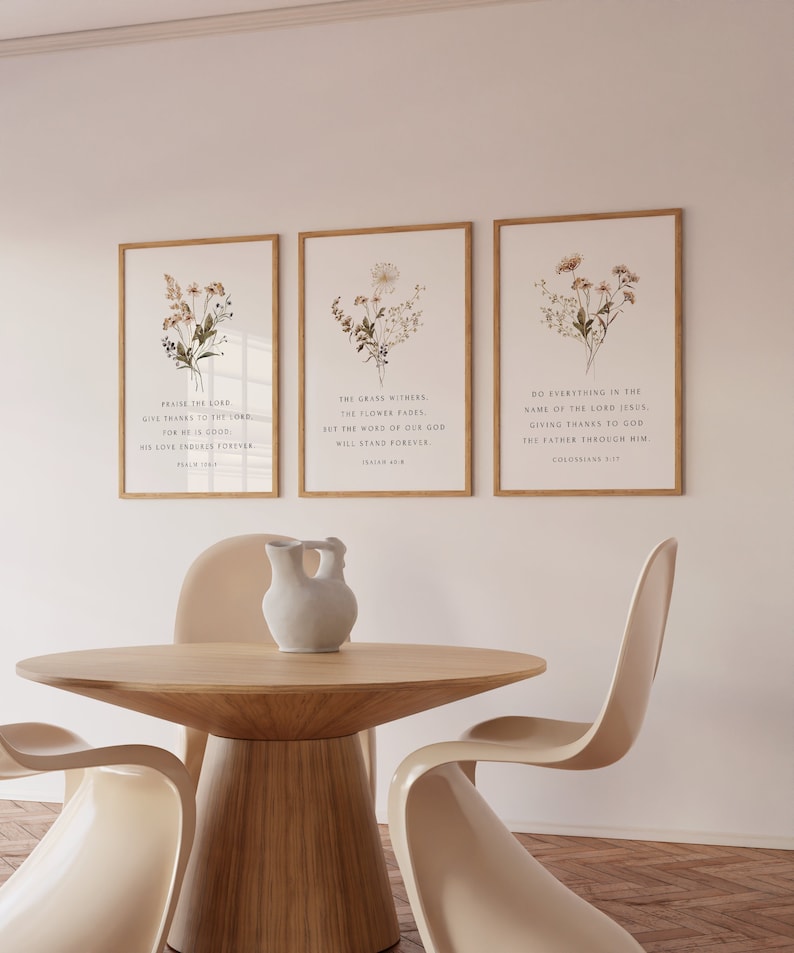 Christian Floral Set of 3 Bible Verse Wall Poster Set - Etsy