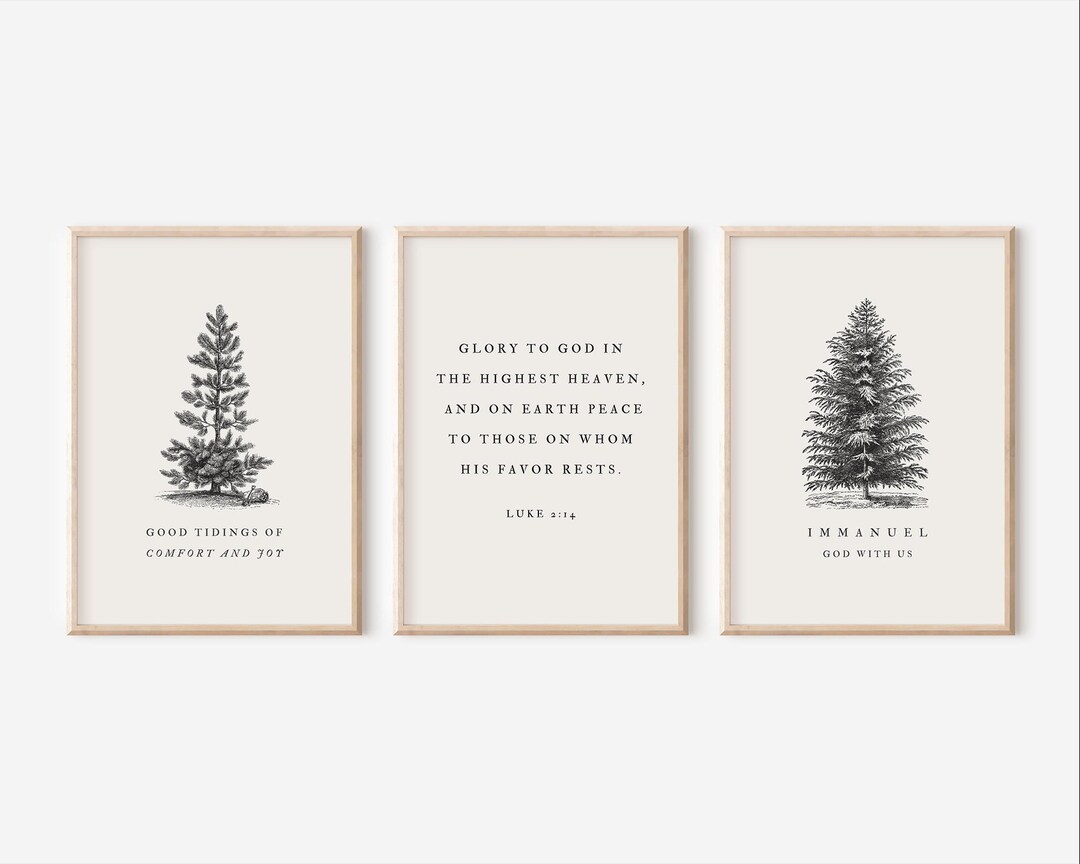 Christian Christmas Set of 3, Holiday Bible Verse Wall Print, Luke 2:14 ...