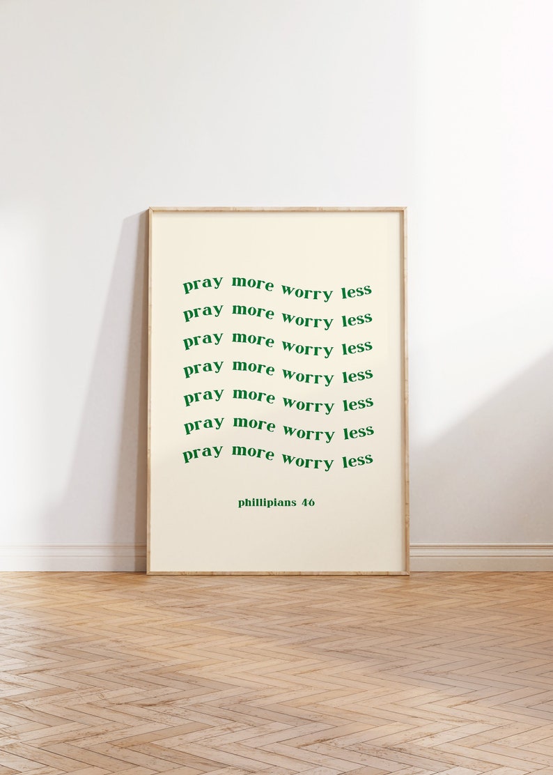 Modern Christian Wall Art Pray More Worry Less Aesthetic - Etsy