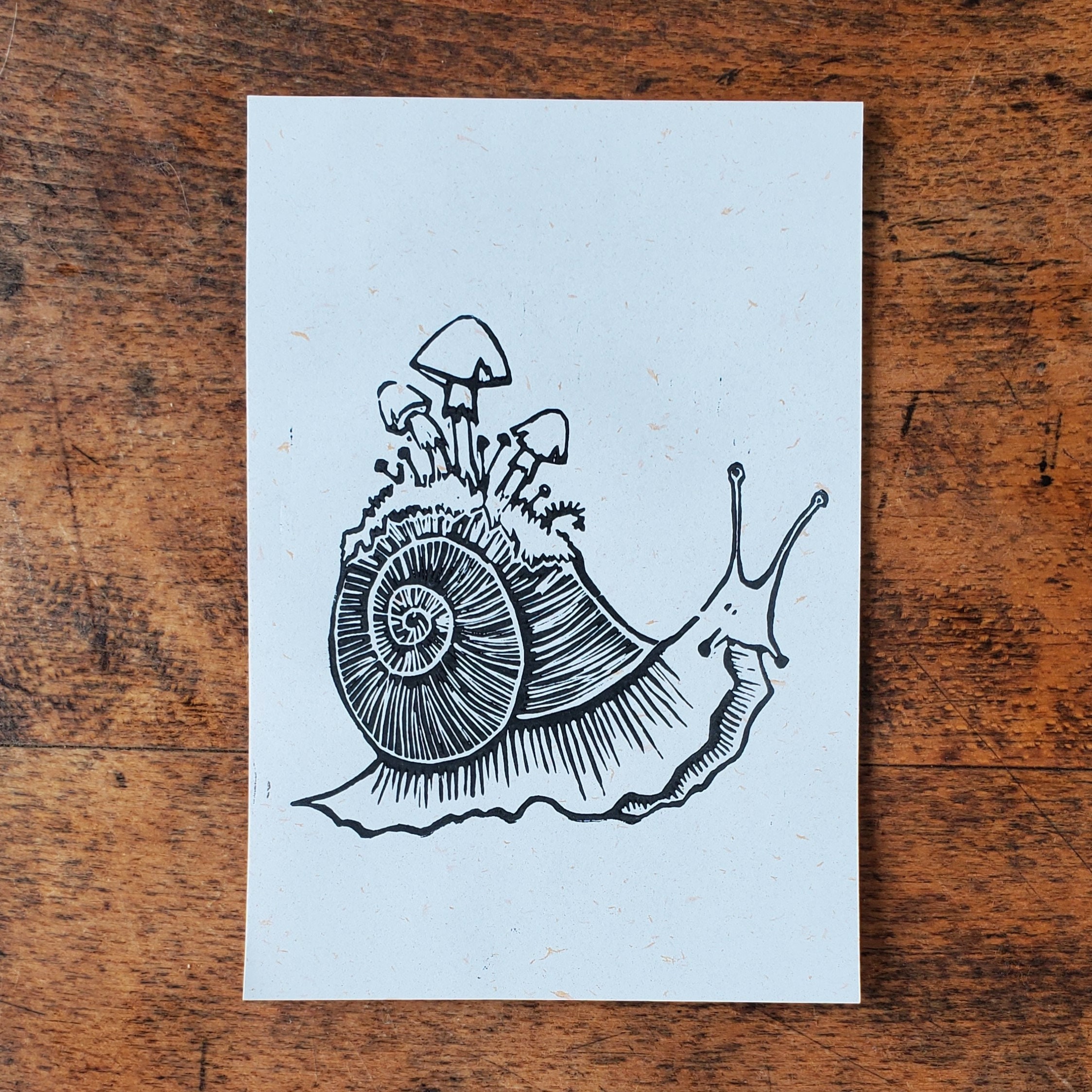 Linocut Print Snail and Mushrooms A5 Handmade - Etsy