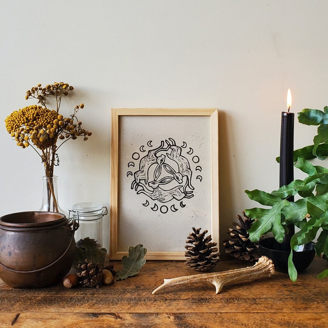 Linocut Print - Triple Hare - A5 - Handmade - Etsy