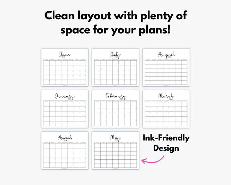 Monthly Calendar Bundle 2025 2026, Editable Calendar, Fillable PDF ...