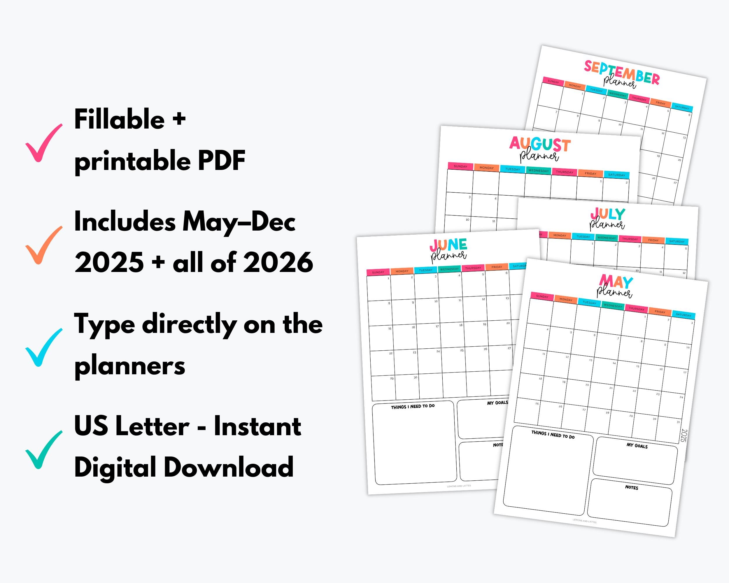 Editable Monthly Planner Bundle 2025 2026, Editable Monthly Calendar ...