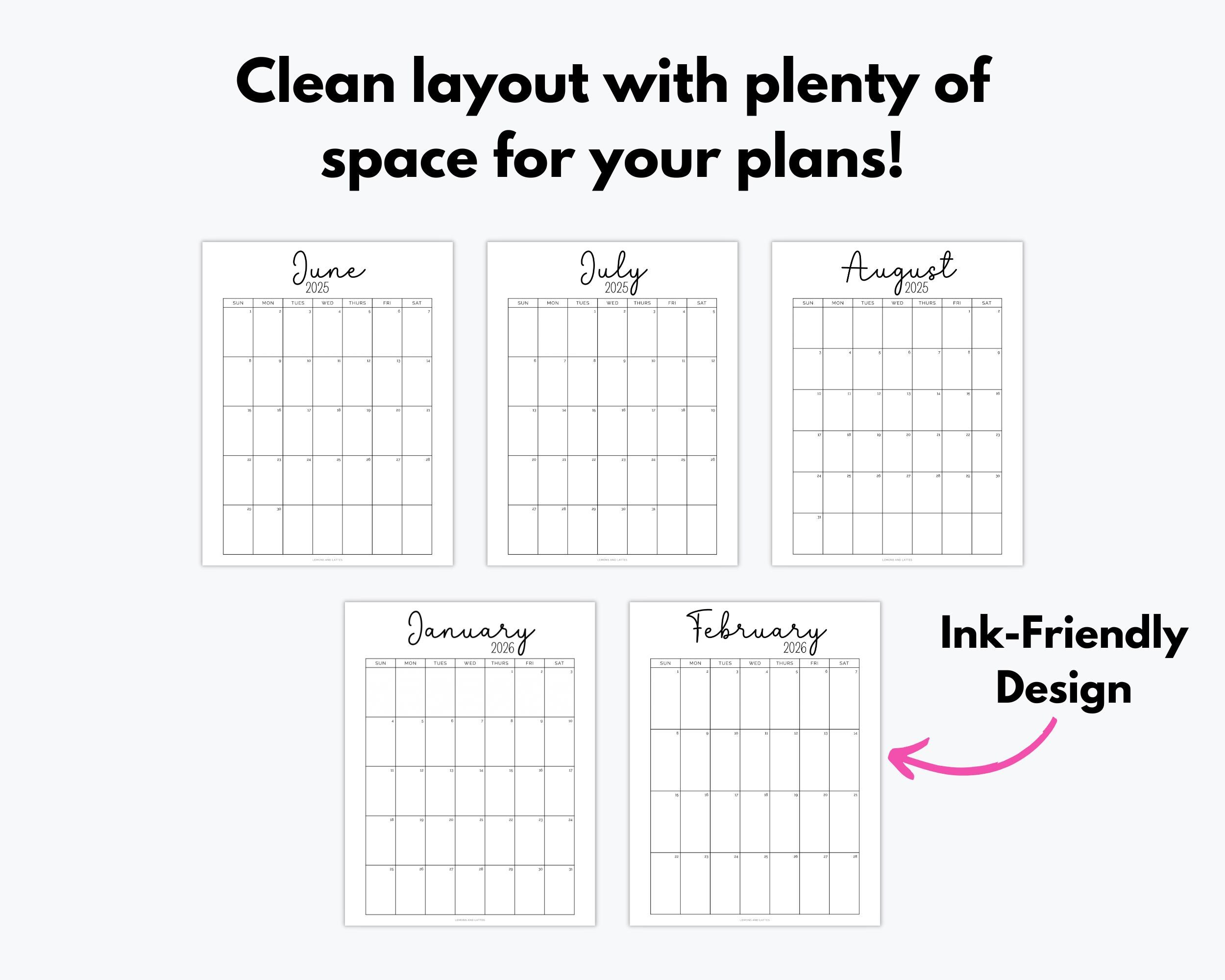 Monthly Calendar Bundle 2025 2026, Editable Calendar, Fillable PDF ...
