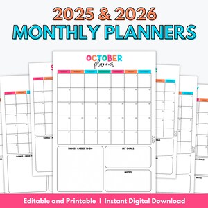 Editable Monthly Planner Bundle 2025 2026, Editable Monthly Calendar ...