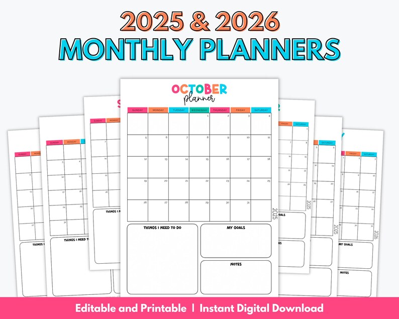 Editable Monthly Planner Bundle 2025 2026, Editable Monthly Calendar ...