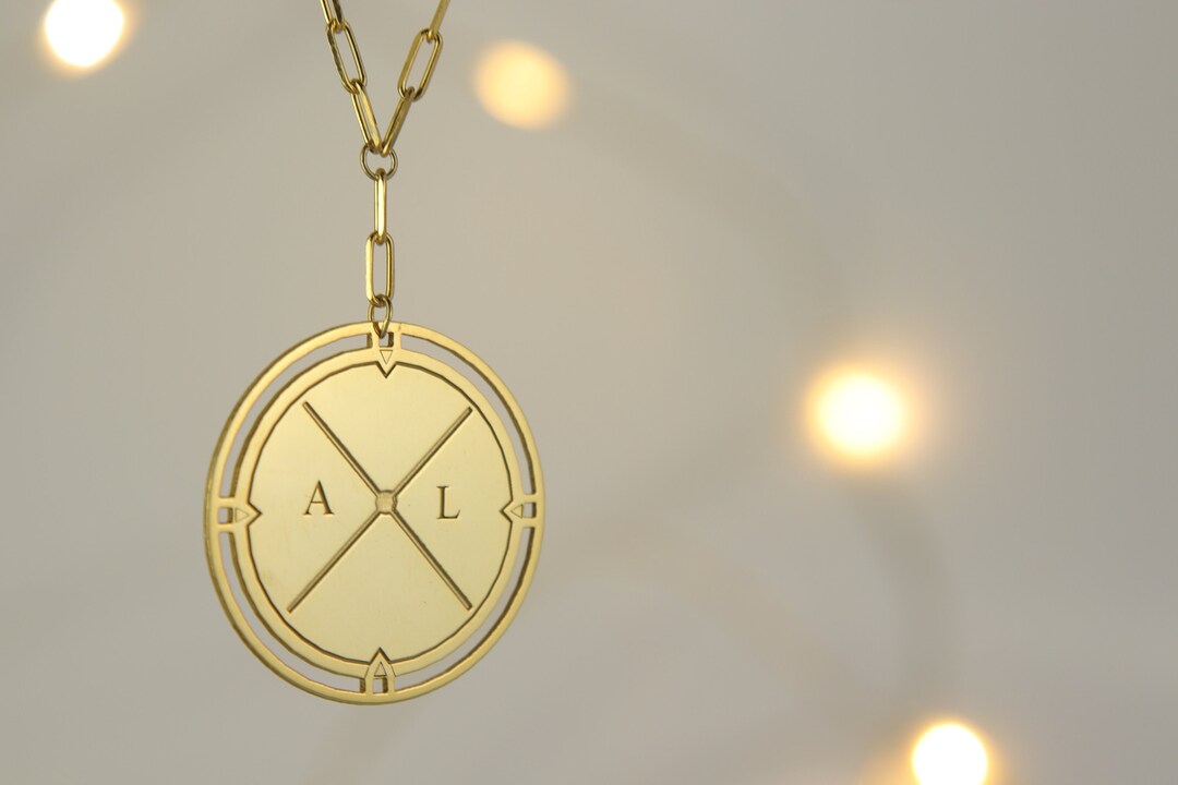 Compass Pendant on Paperclip Chain 14k Solid Gold Mother's Day Gift for ...