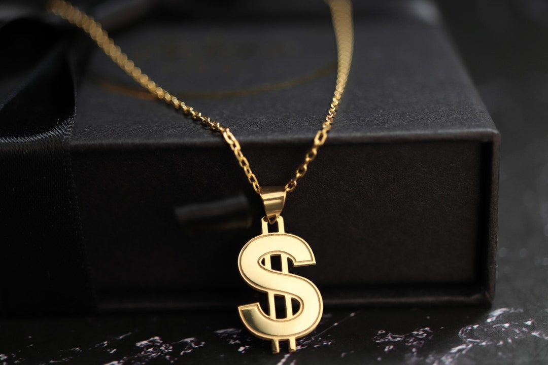 Dollar Sign Charm Silver Dollar Pendant Gold Plated Dollar Necklace ...