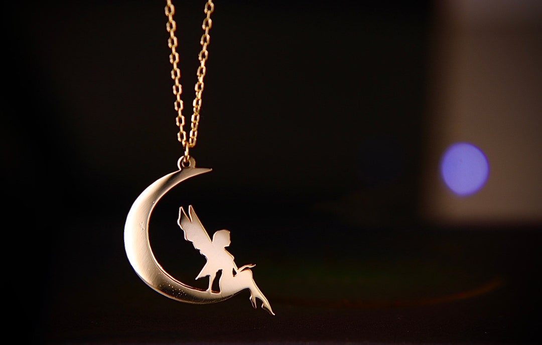 Moon Pixie Necklace Fairy on the Crescent Moon Stylish Moon Pendant ...
