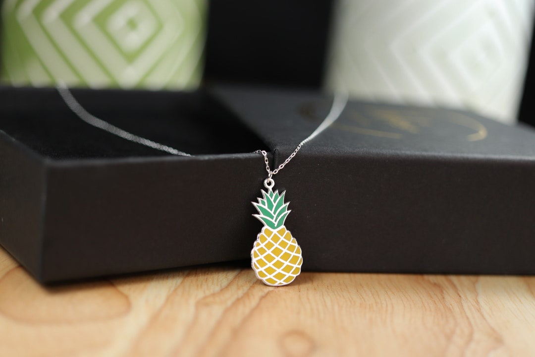 Personalized Silver Pineapple Pendant Necklace - Enamel-colored | High ...