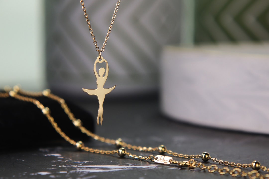 14K Gold Ballerina Necklace: Dainty Ballet Dancer Pendant - Etsy