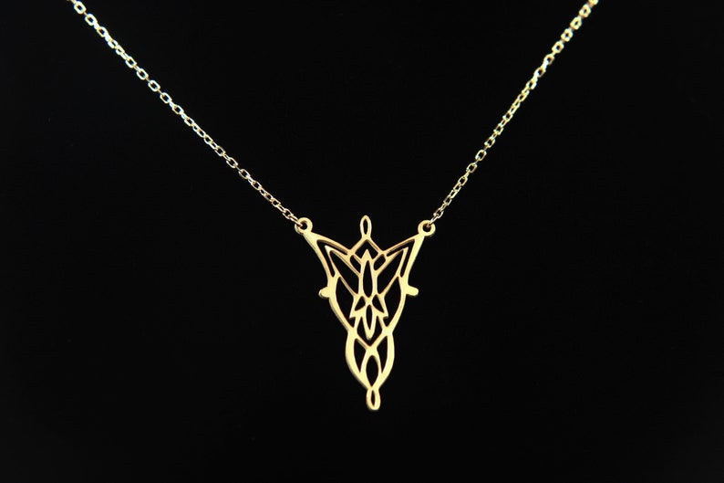 14K Gold Eternal Radiance: Arwen's Light-bearer Necklace in Gold Elven ...