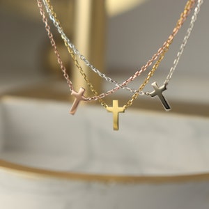 Tiny Cross Necklace Dainty Gold Cross Necklace Gift for Her Christian ...
