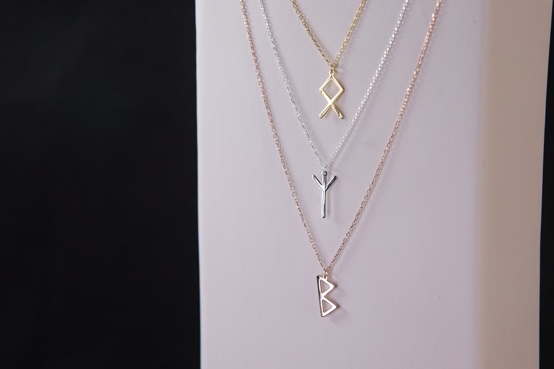 14K Gold Rune Letters Necklace Vegvisir Viking Letters Personalized ...
