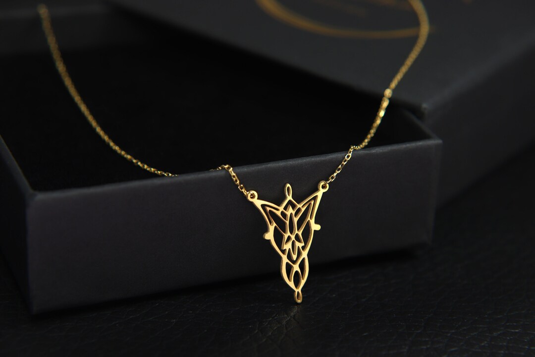 14K Gold Eternal Radiance: Arwen's Light-bearer Necklace in Gold Elven ...