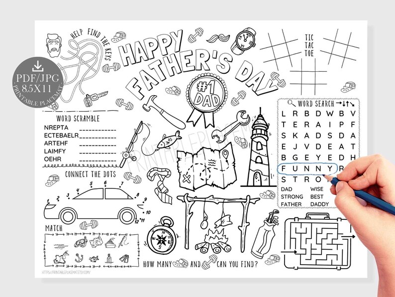 Fathers Day Placemat PRINTABLE Coloring Page Activity Dad - Etsy