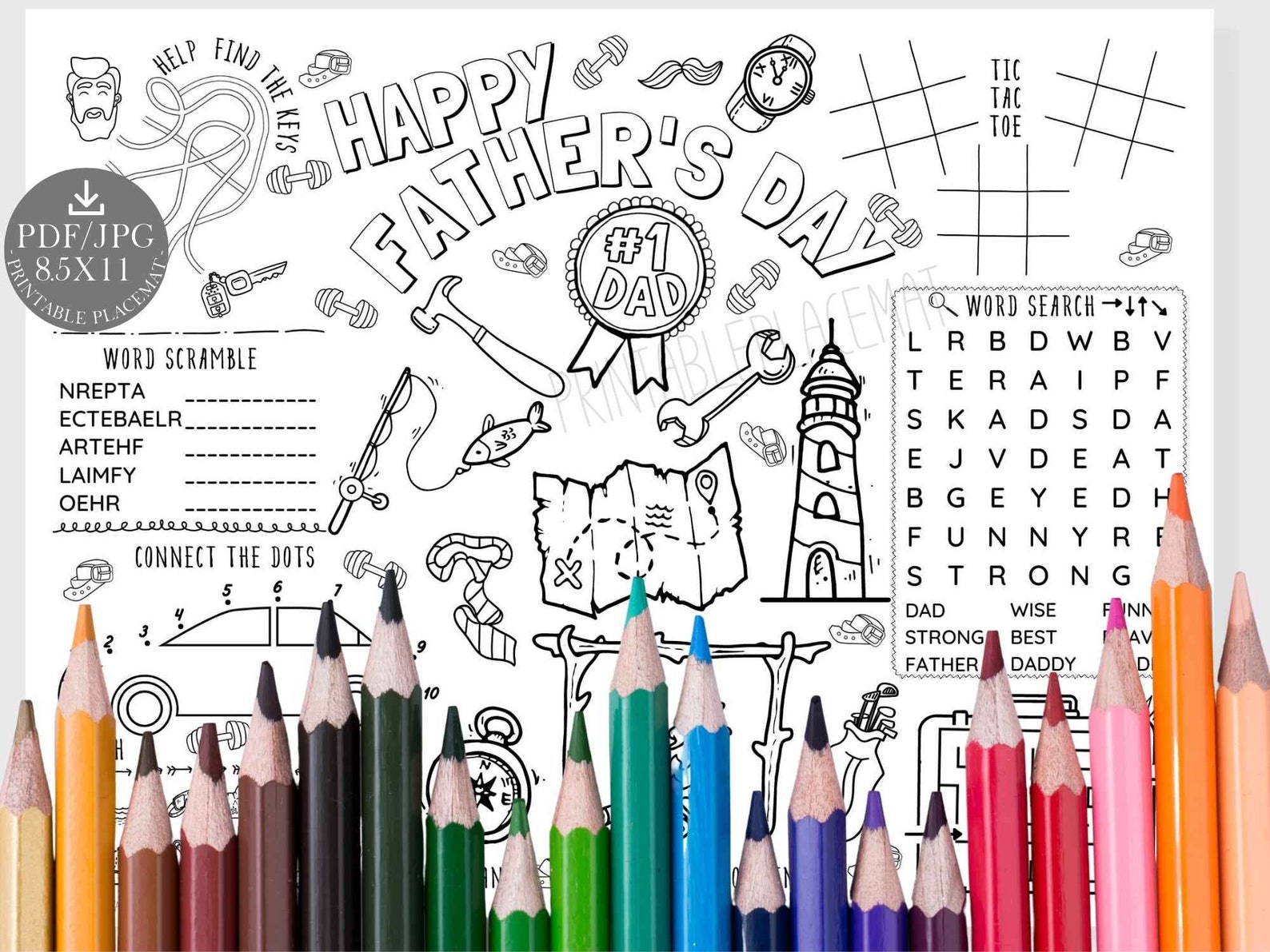 Fathers Day Placemat PRINTABLE Coloring Page Activity Dad - Etsy