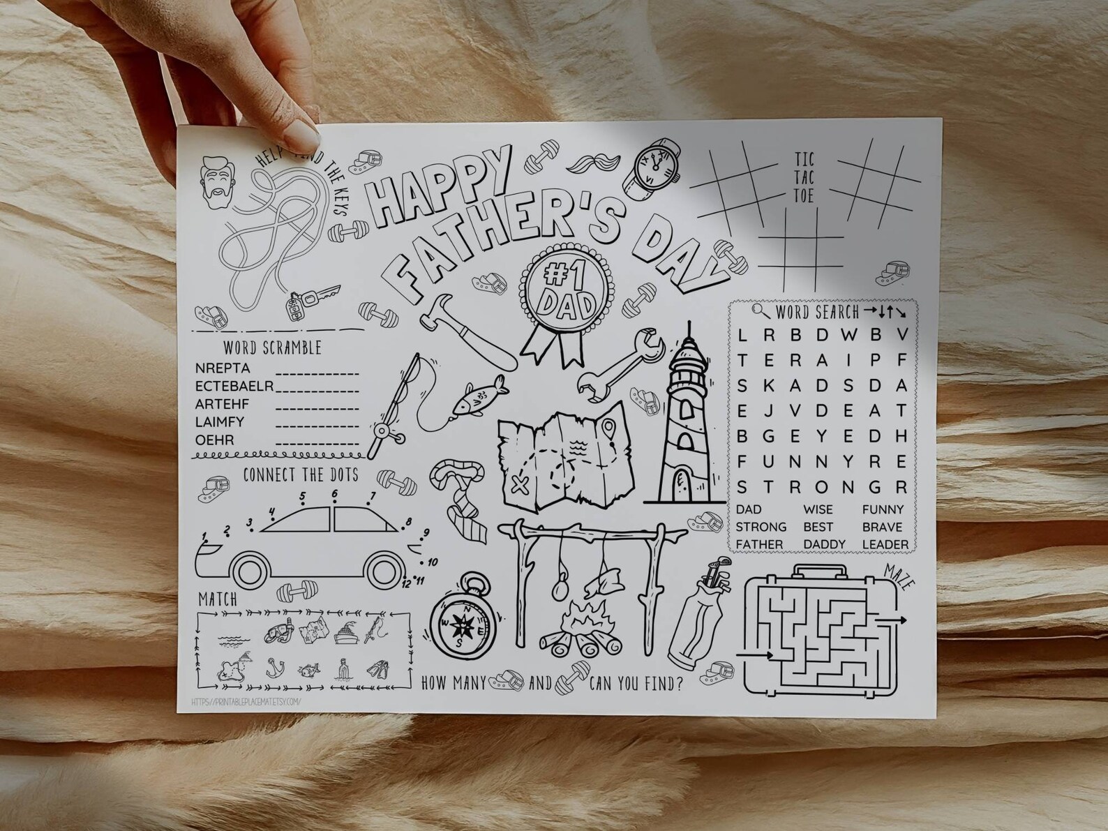 Fathers Day Placemat PRINTABLE Coloring Page Activity Dad Sheet - Etsy