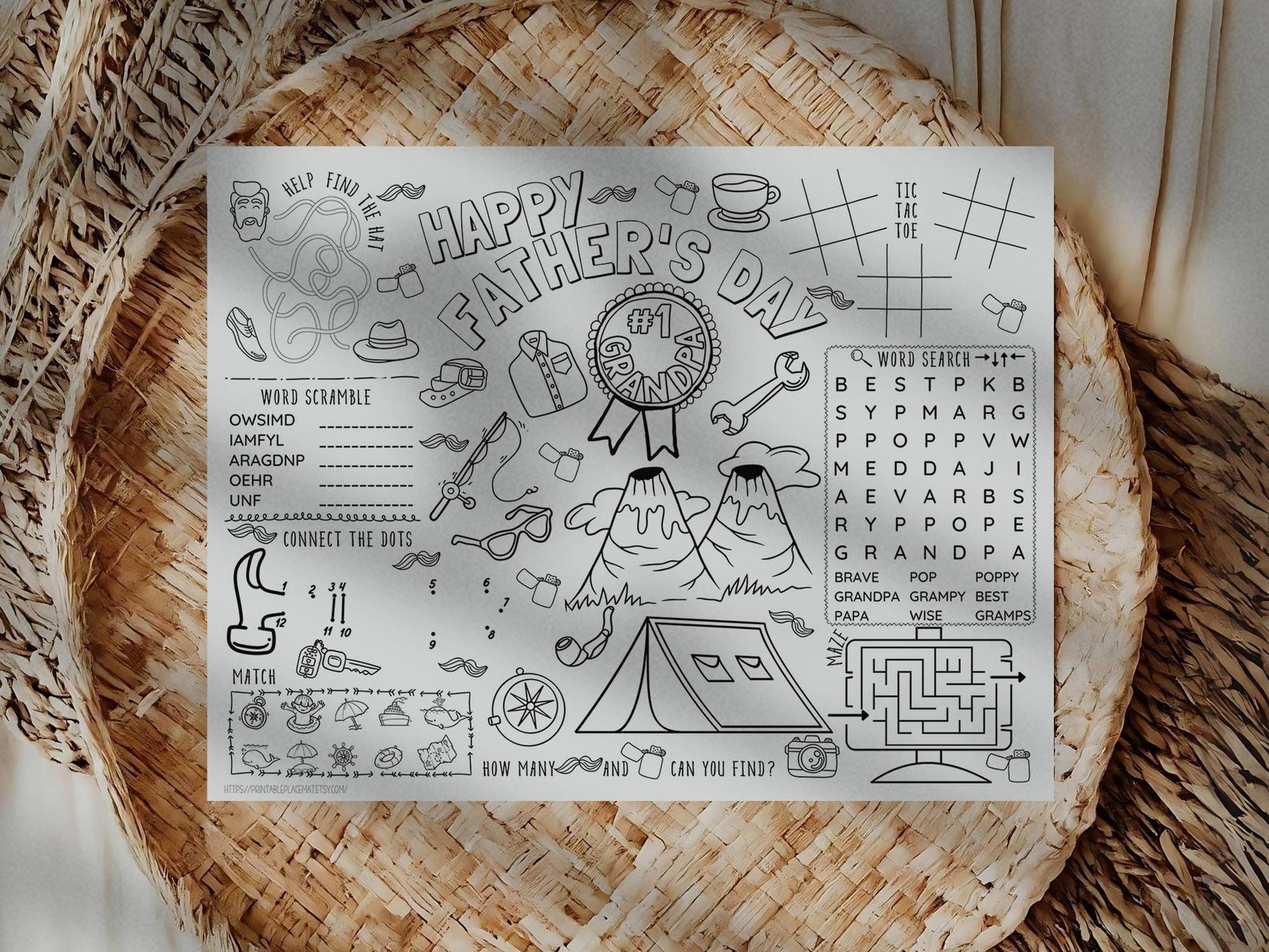 Fathers Day Coloring Page Grandpa Placemat PRINTABLE Activity Sheet - Etsy