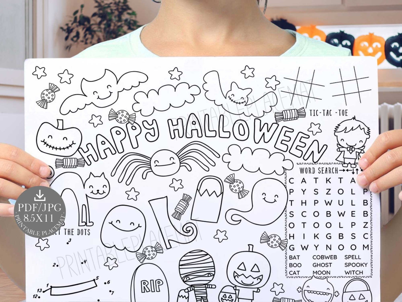 Halloween Placemat Coloring Page PRINTABLE - Etsy
