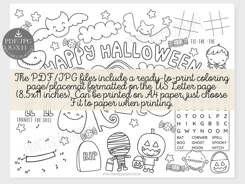 Halloween Placemat Coloring Page PRINTABLE - Etsy