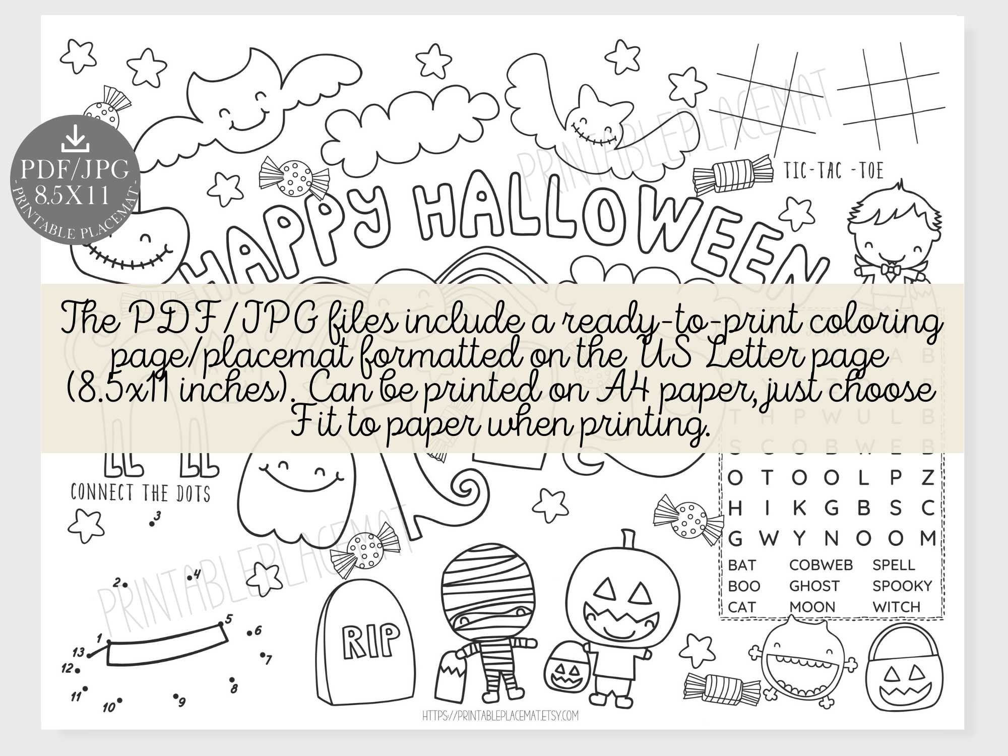 Halloween Placemat Coloring Page PRINTABLE - Etsy