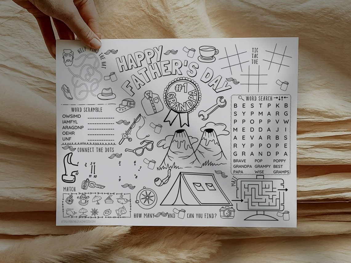 Fathers Day Coloring Page Grandpa Placemat PRINTABLE Activity Sheet - Etsy
