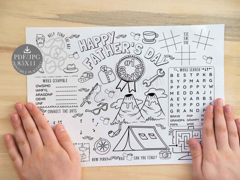 Fathers Day Coloring Page Grandpa Placemat PRINTABLE Activity | Etsy