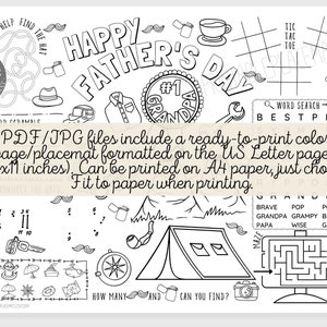 Fathers Day Coloring Page Grandpa Placemat PRINTABLE Activity Sheet - Etsy