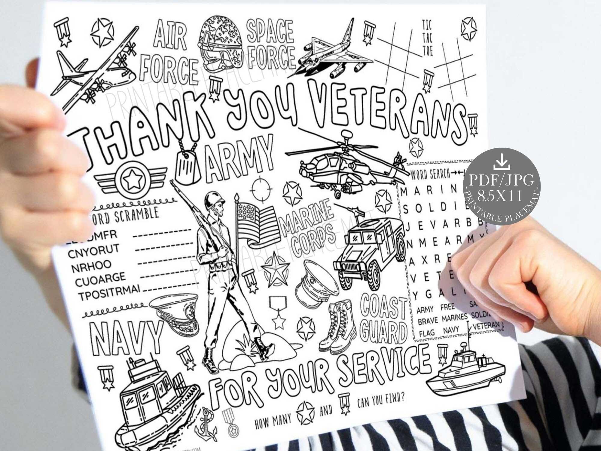 Veterans Day Placemat Coloring Page PRINTABLE - Etsy