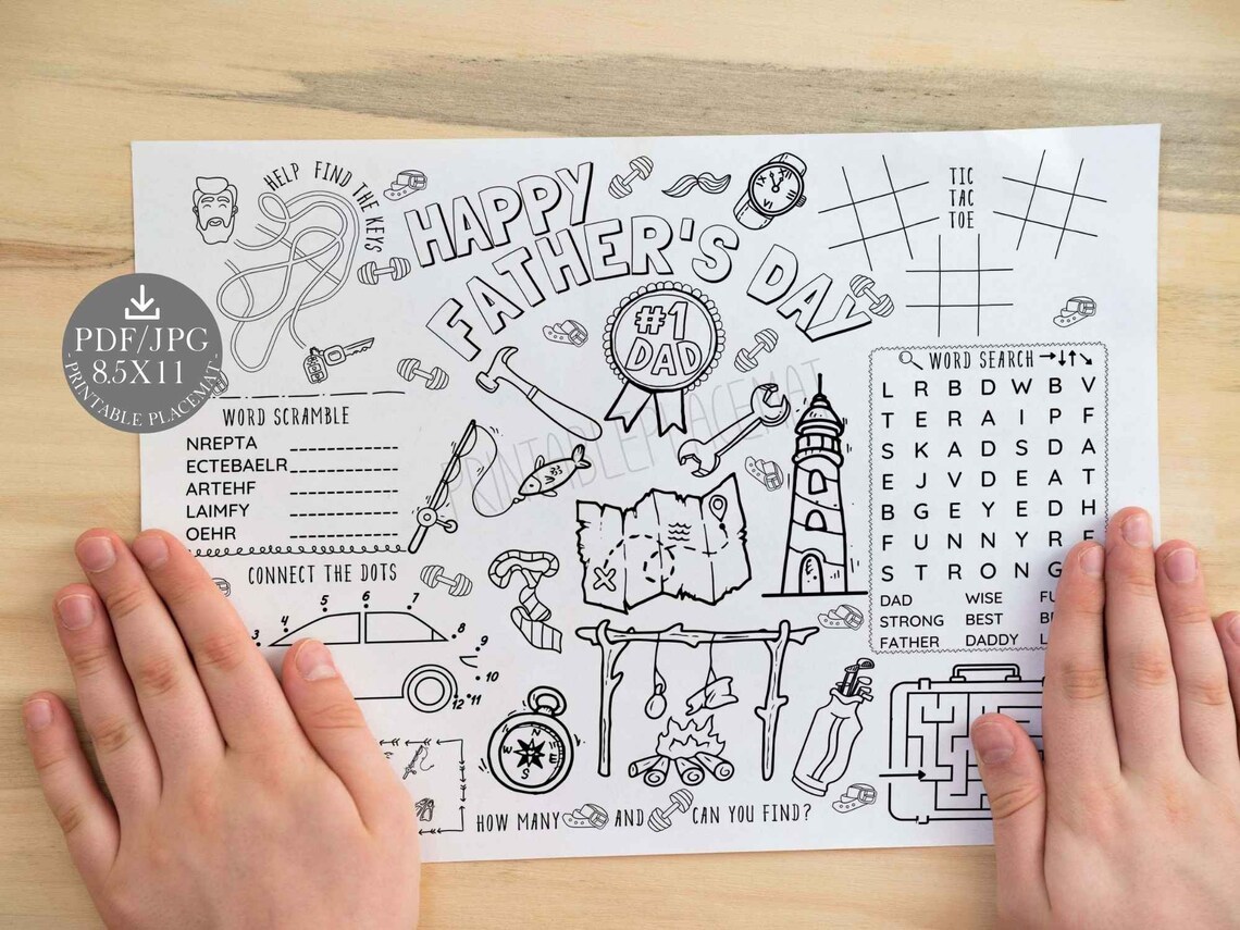 Fathers Day Placemat PRINTABLE Coloring Page Activity Dad - Etsy